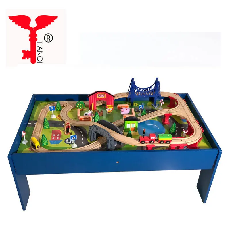 Toddler Preschool Play Building Toy Baby Wooden Train Track Set with Table