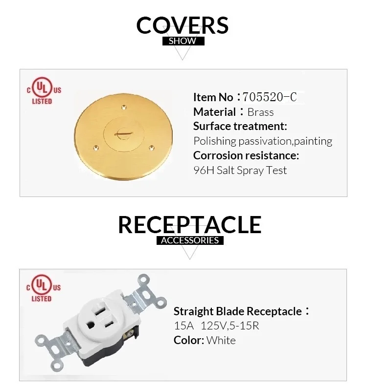 Round Floor Box Flanged Cover With Combo Plug For Comm. Data Or Single ...