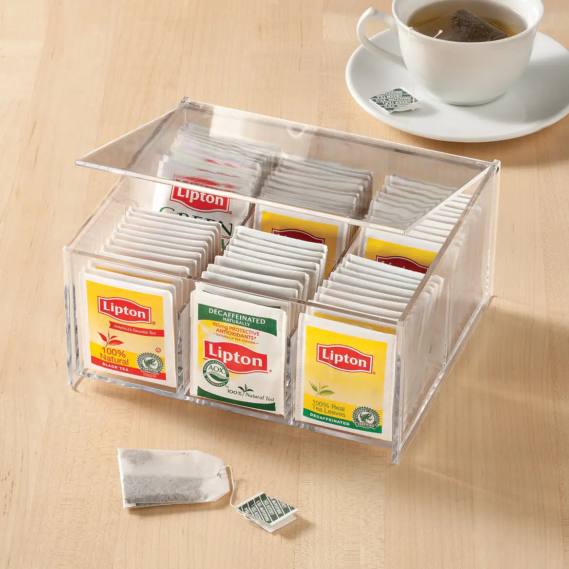 Transparent Clear Acrylic Tea Bag Holder Plexiglass Tea Box Organizer ...