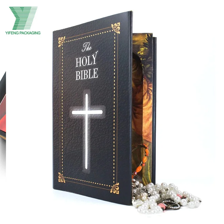 Luxury Custom Printing Emboss Spine Bible Book Shape Display Box ...