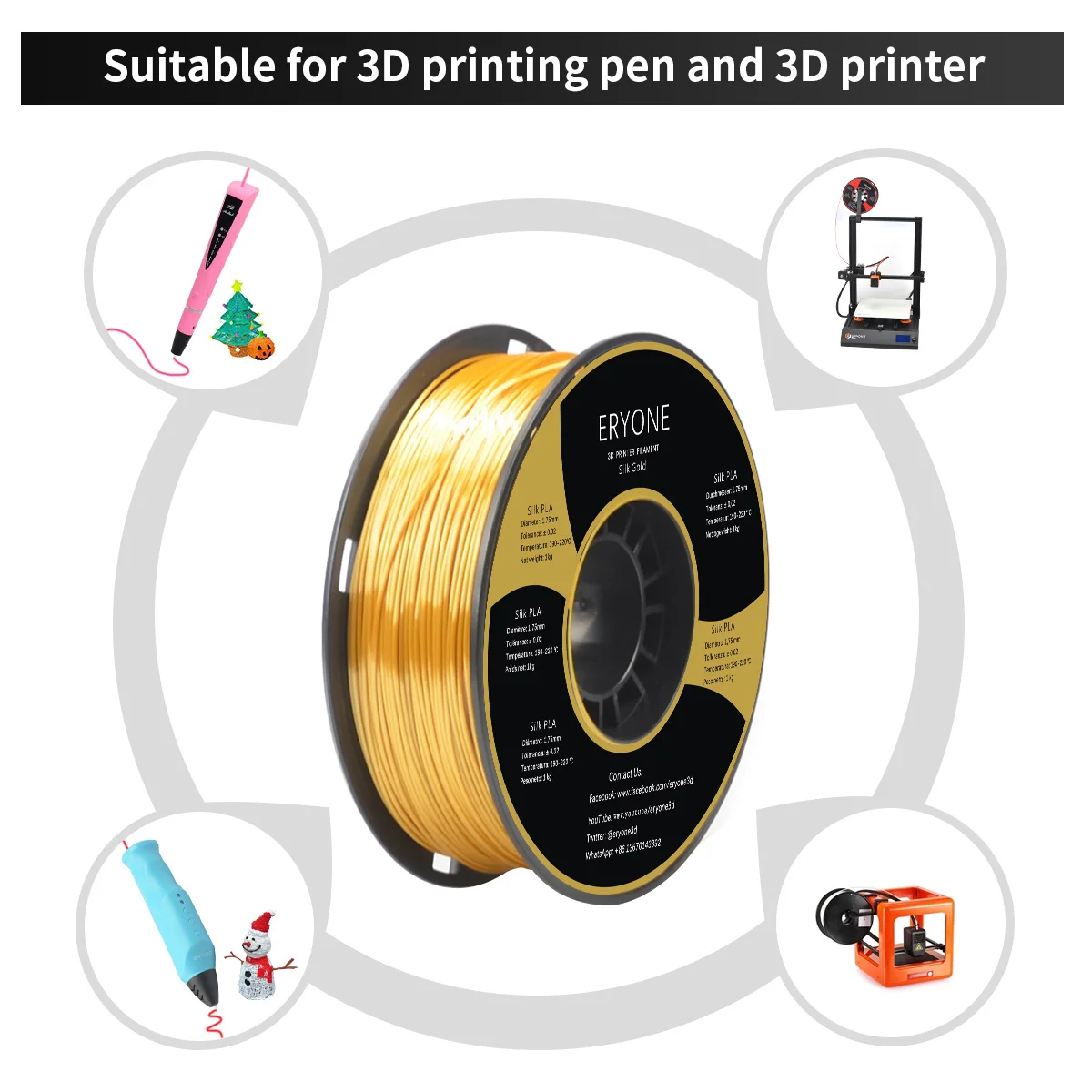 Eryone Gold Silk Pla Filament Shiny 3d Printing Application 3d Print ...