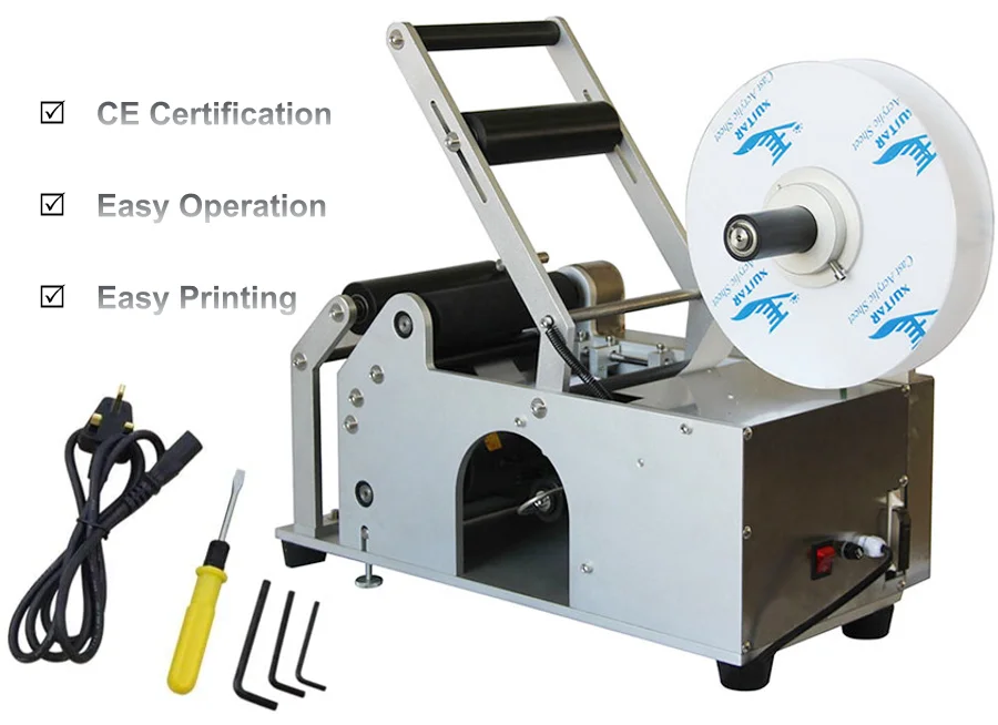 MT50 Semi-Automatic Bottle Labeler Machine for Round Glass, 10-130mm