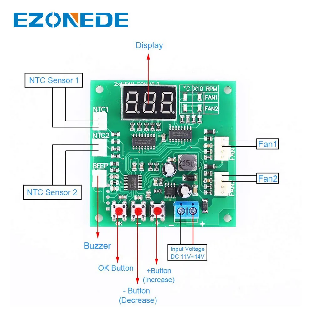 2-channel 4-Wire Fan Temperature Controller Speed Governor