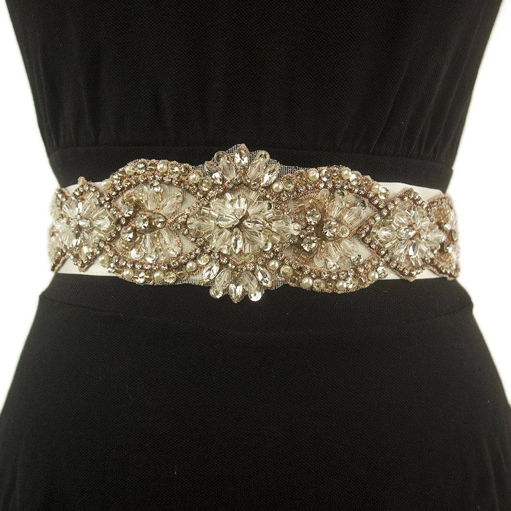 Vintage Design Rose Gold Pearl and Rhinestone Waist Belts