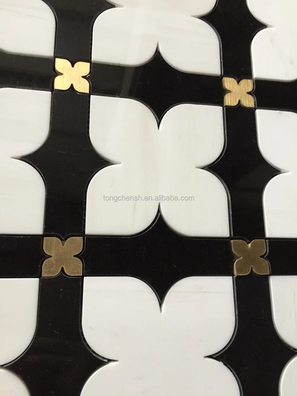 Luxury Mixed Marble With Brass Water Jet Waterjet Marble Mosaic Tile ...