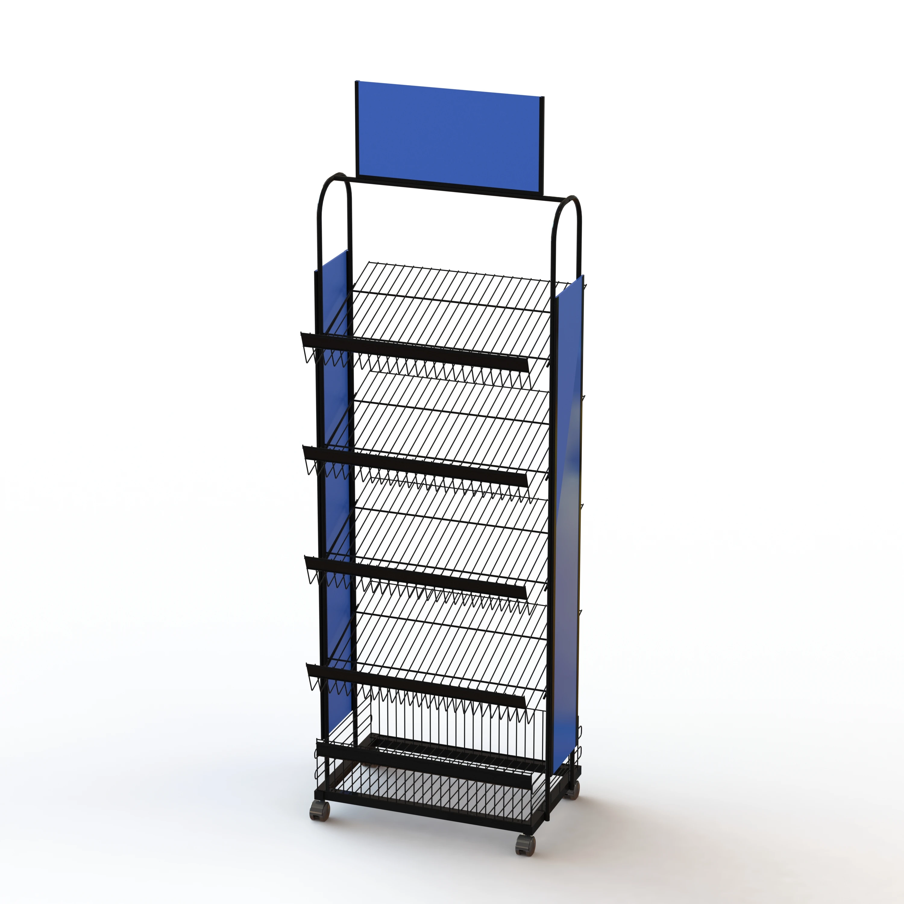 Grocery Store Multiple Sloped Shelves Metal Display Stand Wire Storage ...