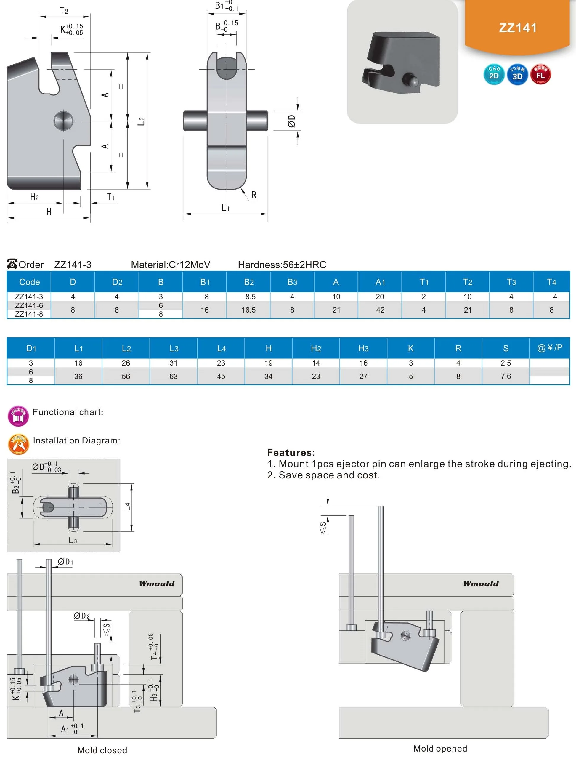 High Quality Injection Mould 54-58hrc Accelerated Ejector Zz141 - Buy Accelerated Ejector Dme ...
