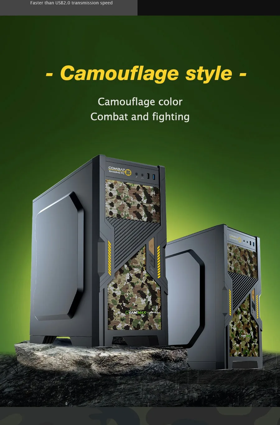Camouflage Mid Tower ATX Gaming Desktop Case with Mesh Panel & USB Ports