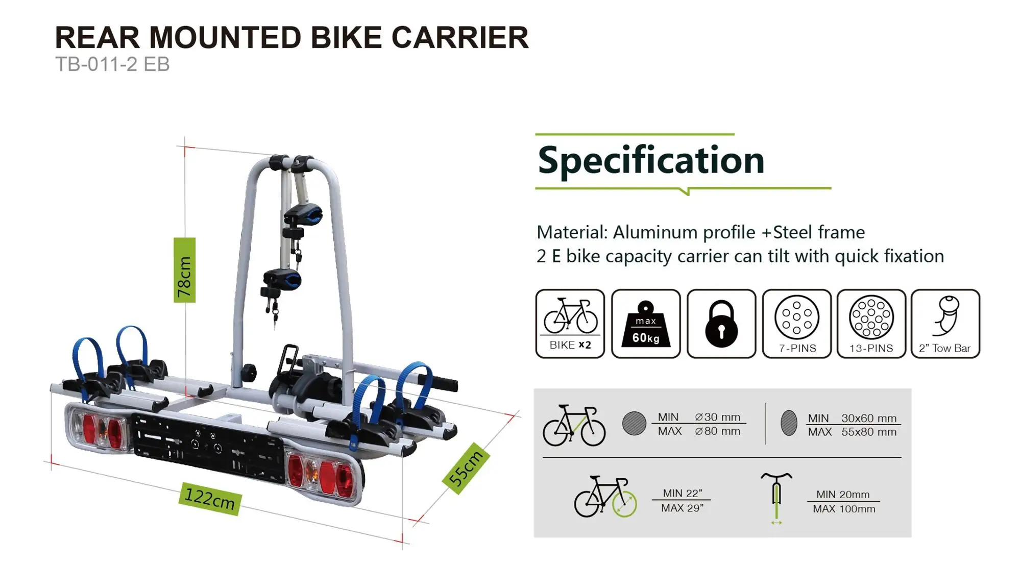 Aluminum 2" Tow Ball E-Bike Carrier - Durable & Versatile