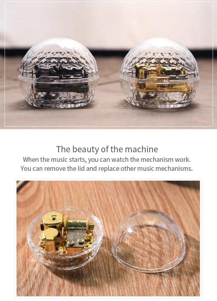 Spherical Acrylic Music Box with Mechanical Clockwork