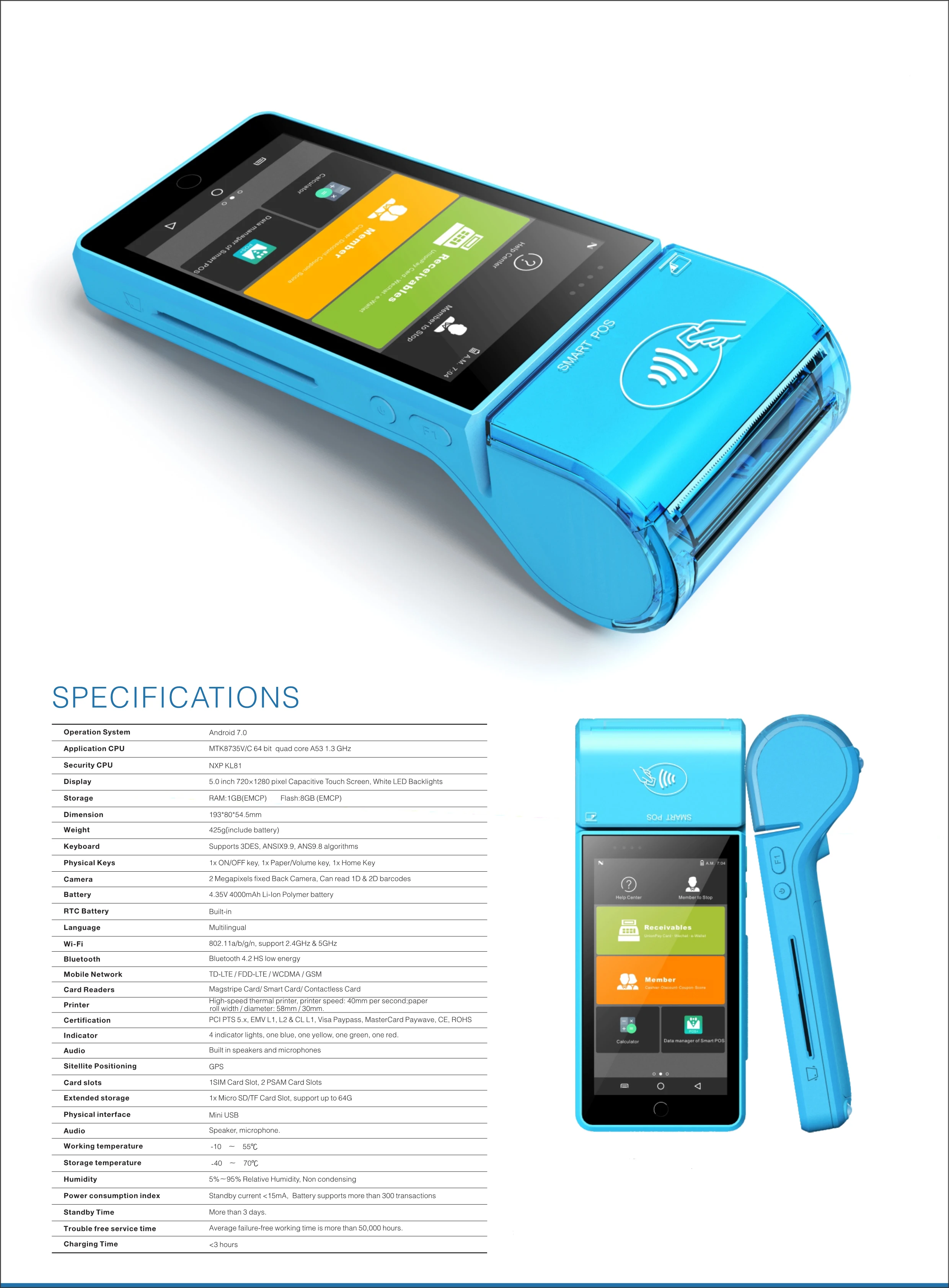 4g Mobile Handheld Payment Device With Gps,Barcode Scanner Via Camera ...