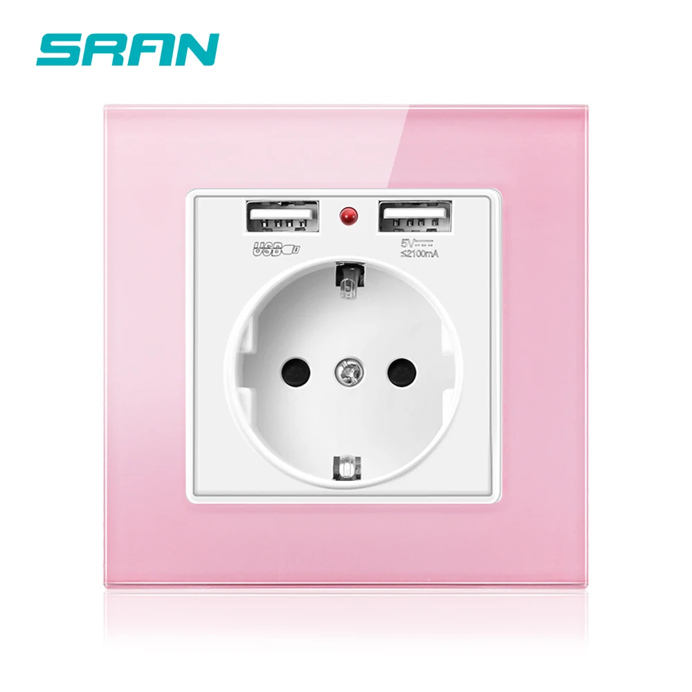 Sran Luxury Recessed Wall Socket Usb 5v 2a,Colorful Tempered Glass ...
