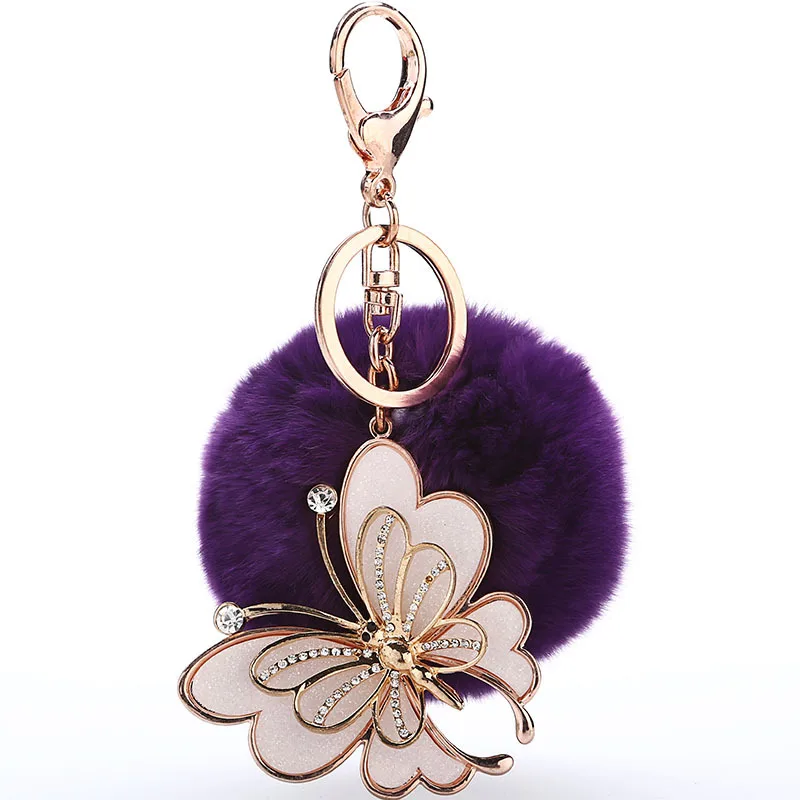 Fluffy Balls Keychain Butterfly Fur Puff Ball Keychains For Bags Pompom ...