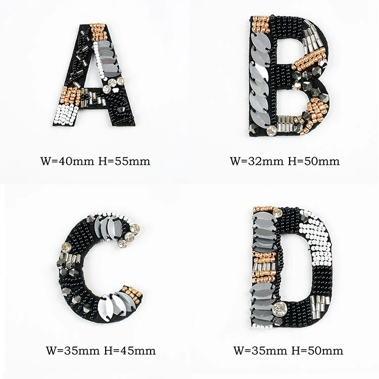 Handmade Bead Crystal Patches - A-Z Alphabet Embellishments