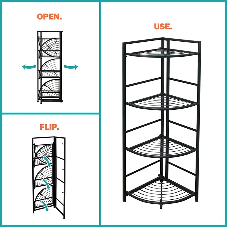 Four Layers Corner Storage Rack Collapsible Metal Wire Kitchen Shelf ...