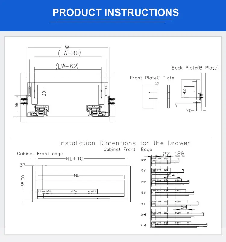 Full Extension Concealed DTC Undermount Drawer Slides