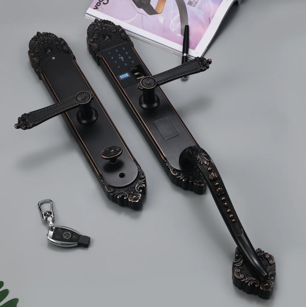 Solid Forged Pure Copper Fingerprint Smart Door Lock with Antique Brass ...