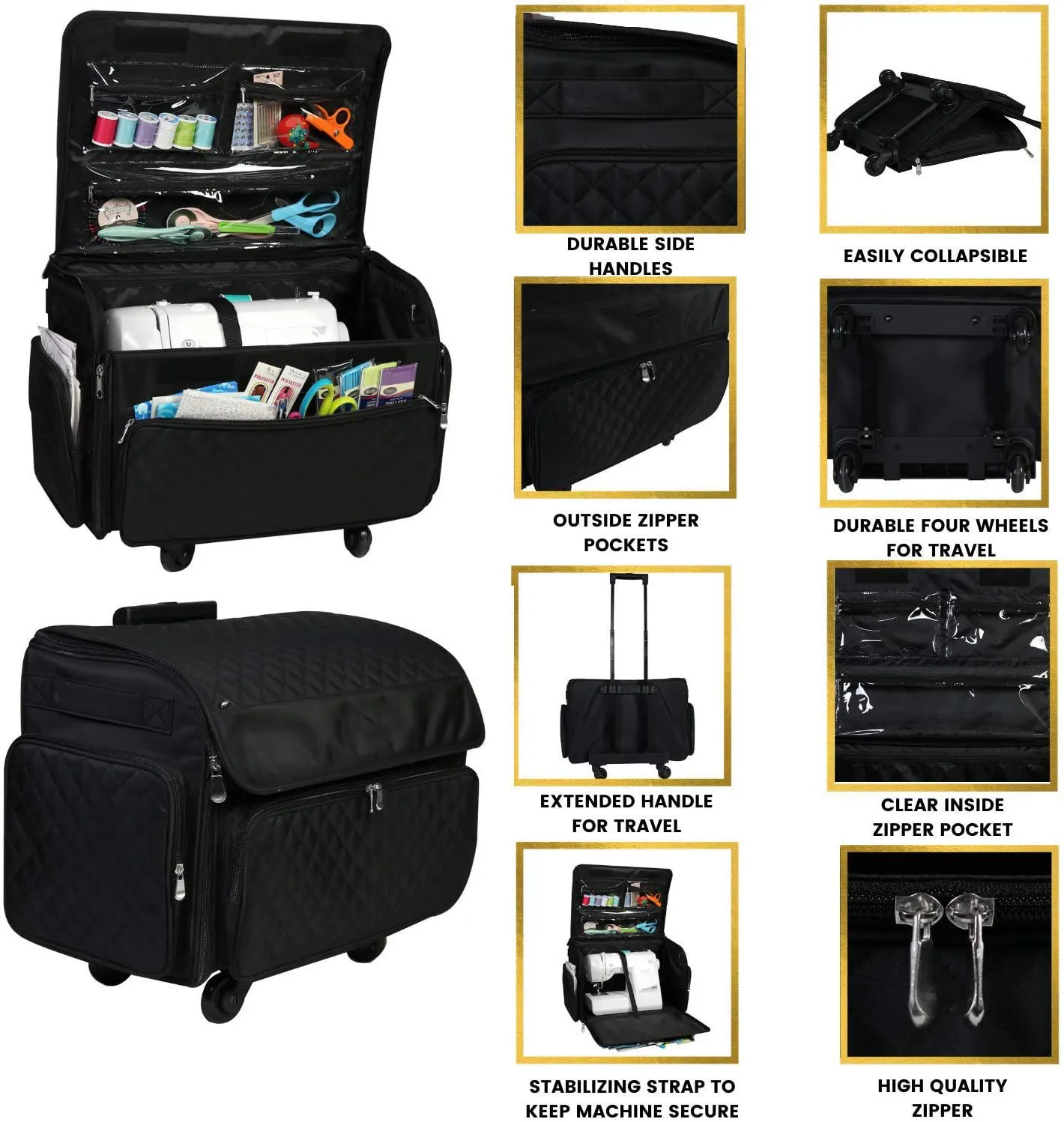 4 Wheels Trolley Collapsible Sewing Machine Rolling Trolley Carrying ...