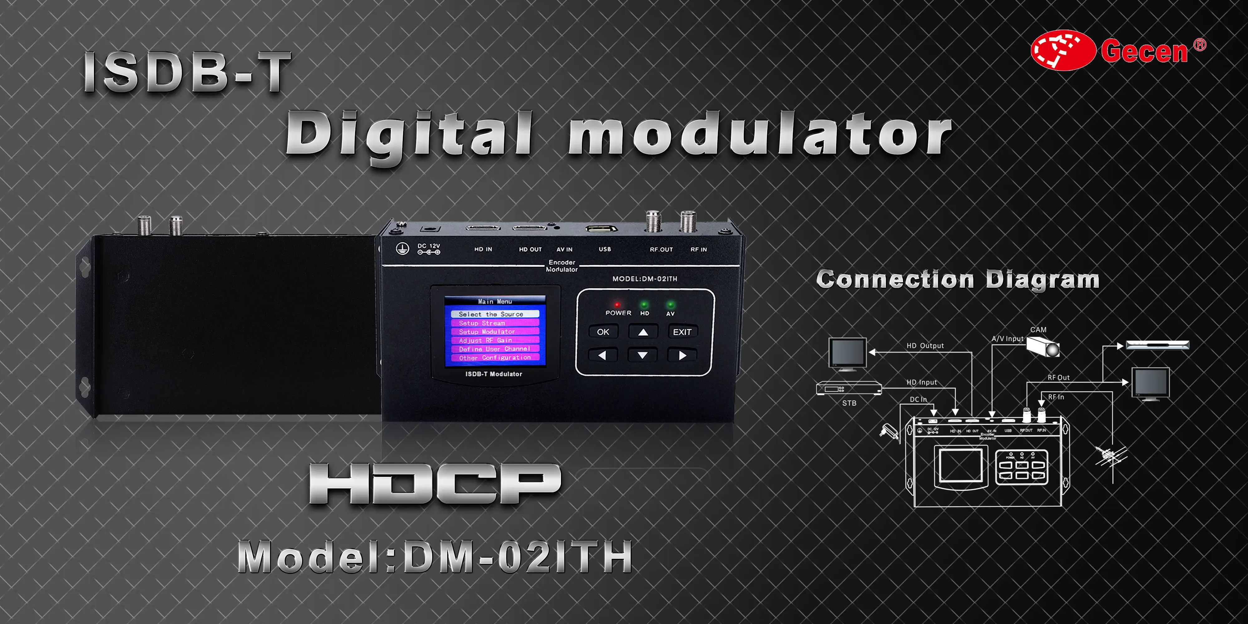 GECEN DM-02ITH Digital Modulator - HD to ISDB-T RF Modulation