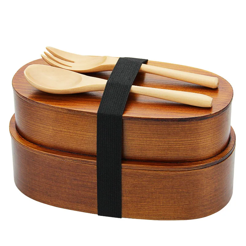 2020 New Wooden Bento Lunch Box 2 Tiers Eco Friendly Japanese Wooden ...