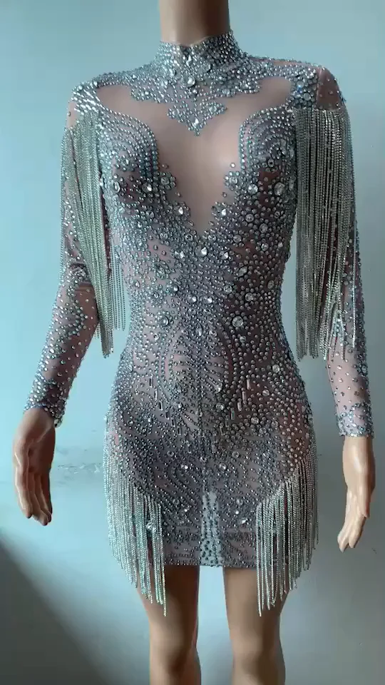 Mode-design Luxus Sehen Durch Mesh Strass Outfit Shinning Dame Body ...