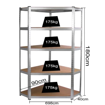 Heavy Duty Galvanized Garage Corner Shelving Kit 5 Tier Corner Racking ...