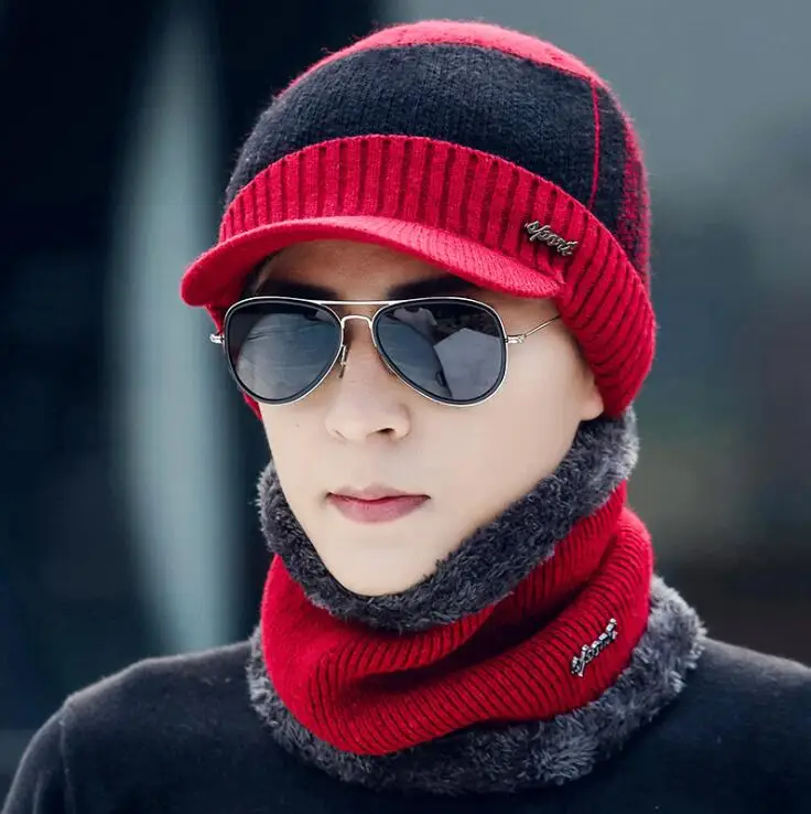 Beanies Men's Winter Hats For Men Scarf Knitted Hat Cap Winter Beanie ...
