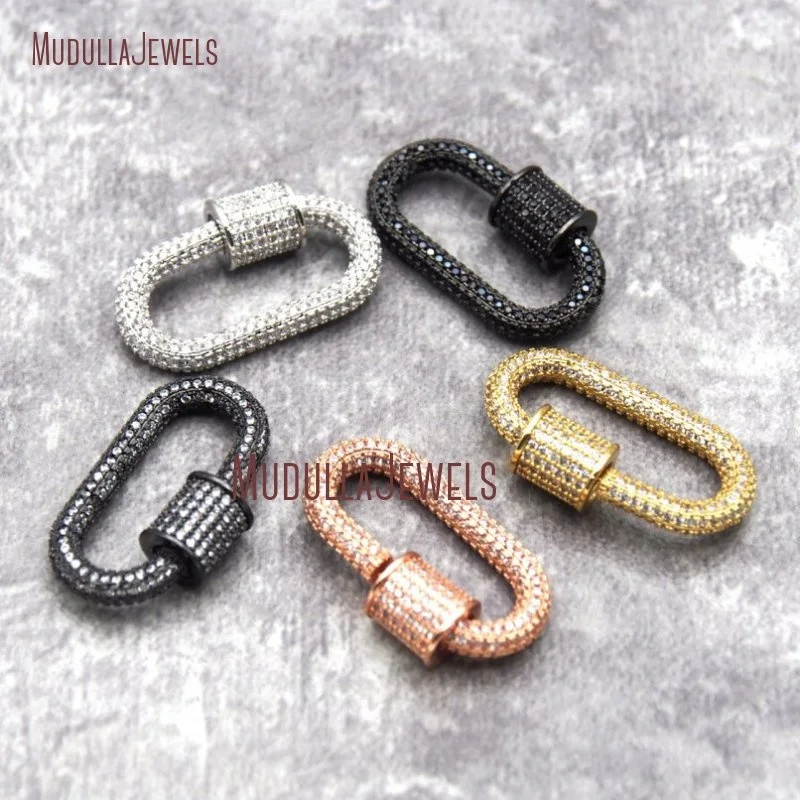 Fc26938 Cz Micro Pave Oval Shape Screw Clasp U Shape Clasp Lock ...