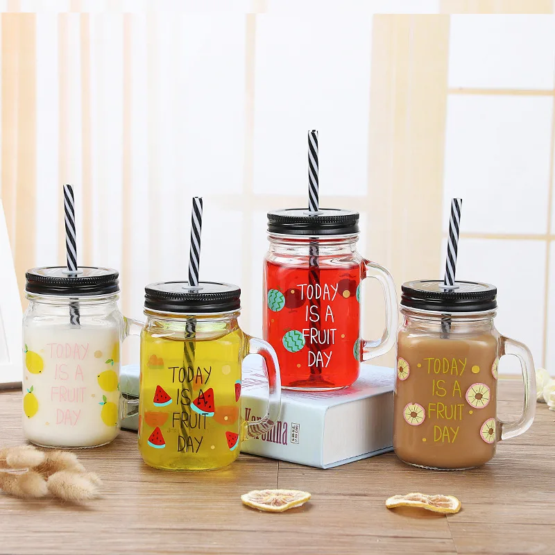Fruit Creative Mason Jar Glass Cold Drink Mug - Buy Glass Cold Drink ...