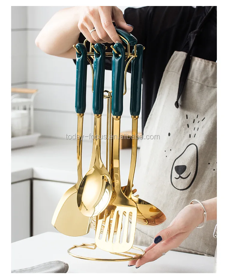 Kitchen Gadget 2024 New Color Stainless Steel Cooking Utensil Set Of 7 ...