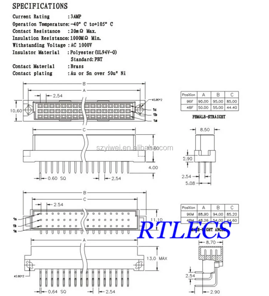 Backplane Conector Din 41612 3 Filas 48 Posiciones Din Macho Cabecera ...
