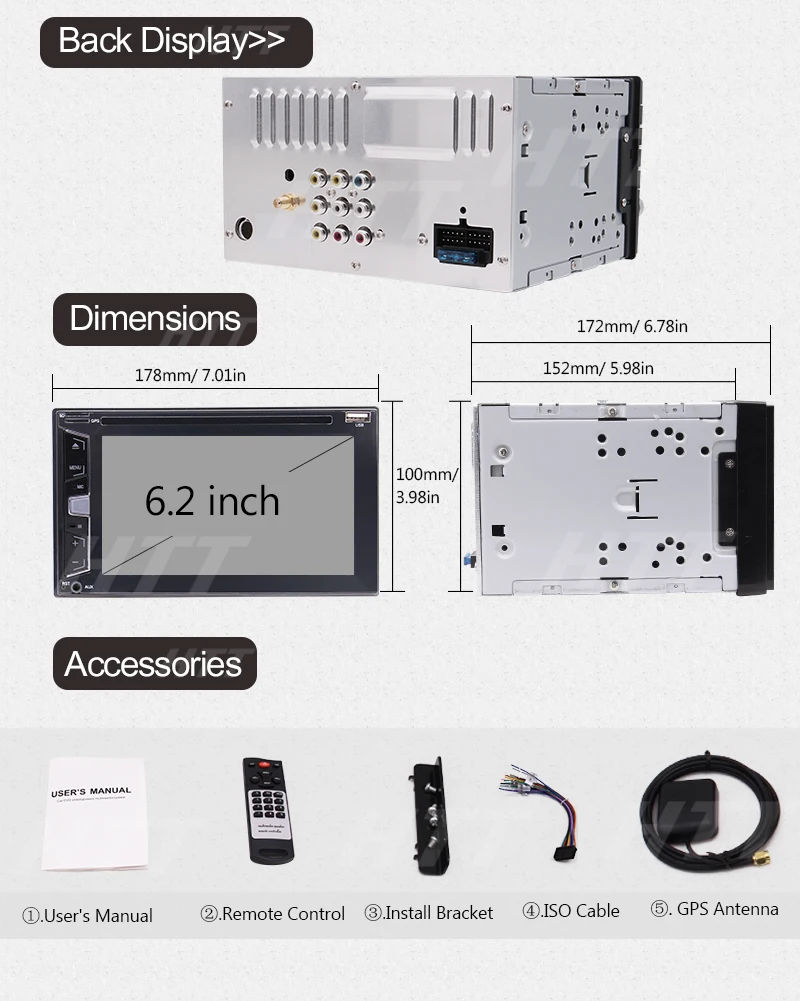 Double 2 Din 6.2 Inch Touch Screen Autoradio Gps Navigation Bluetooth ...