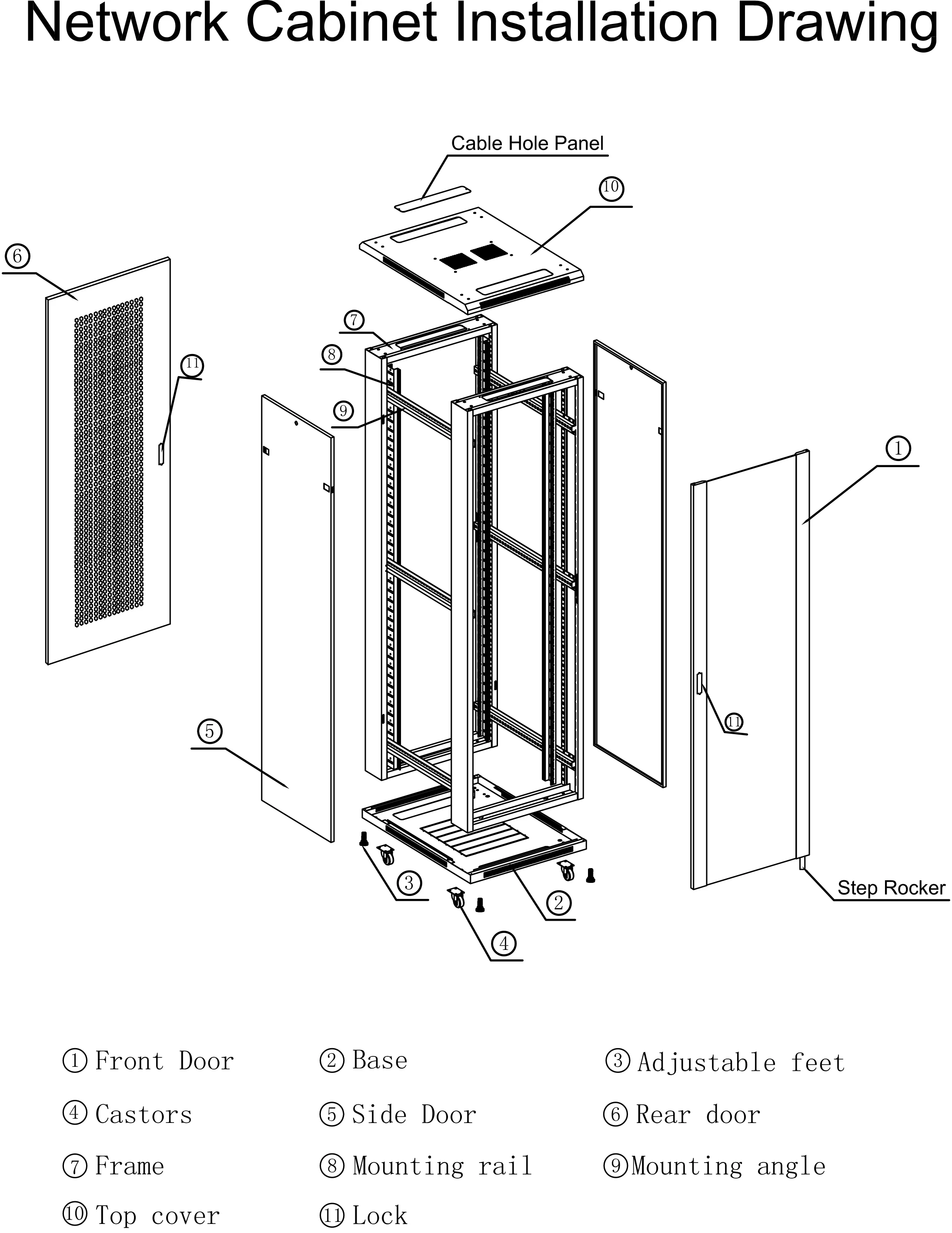 19 Inch Floor Standing 27u 32u 37u 42u Serve Rack Cabinet With Strip ...