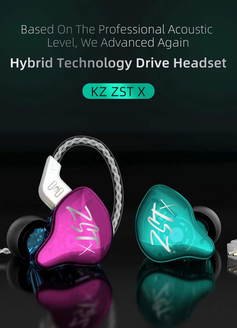 New Kz Zst X 1ba 1dd Hybrid Hifi In Ear Earphones Bass Earbud Sport ...