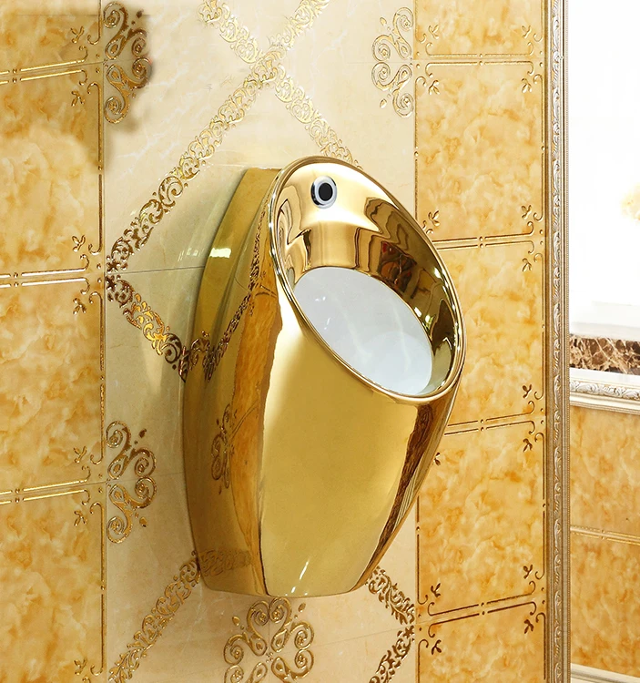 Luxury Hotel Urine Sanitary Wares Ceramic Auto Flushing Gold Wall ...