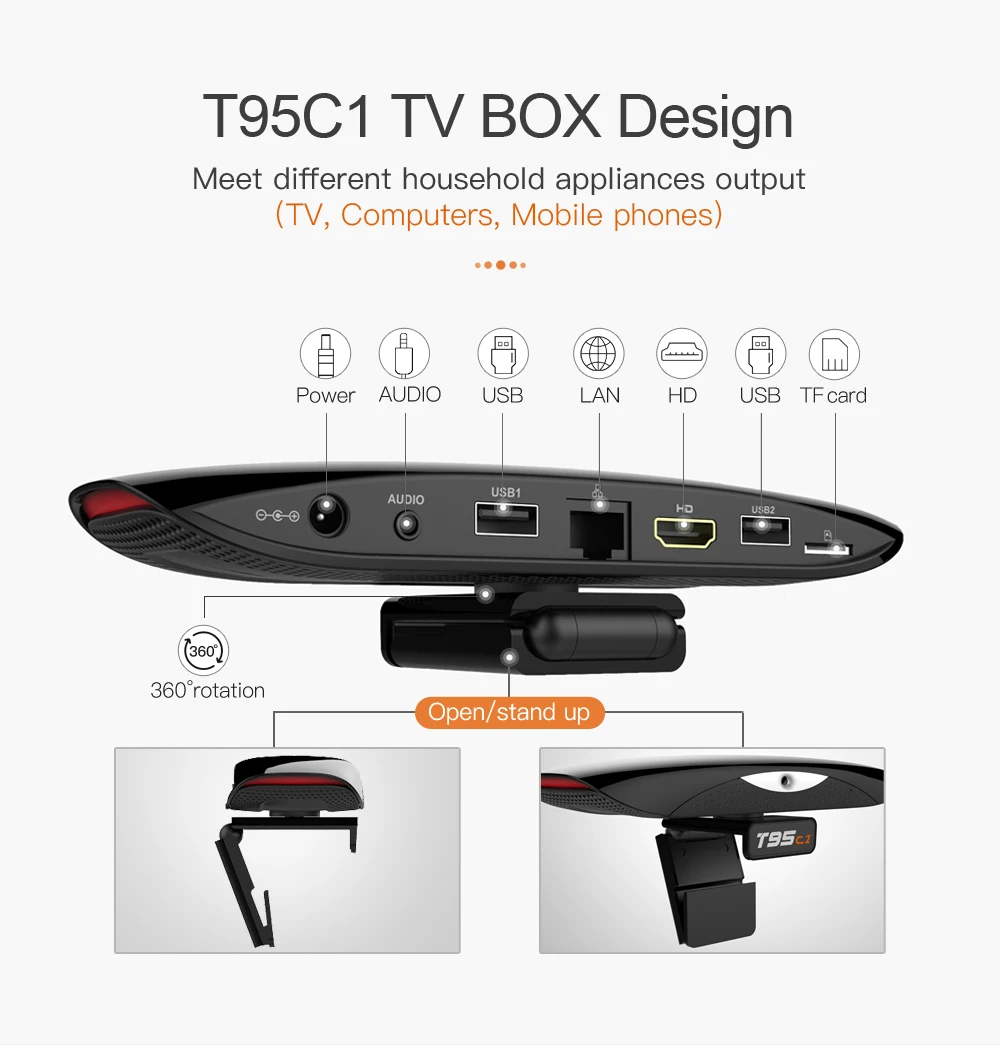 T95C1 RK3368 Smart TV Box - 800W Camera, Dual WIFI, Android 9