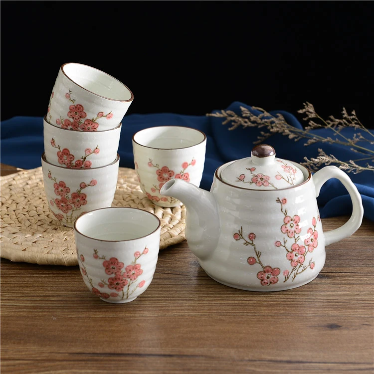 일본식 도자기 차 세트 500ml 찻주전자 304 스테인레스 스트레이너와 4 찻잔 핸드 페인트 패턴 완벽한 선물 세트 Buy 도자기 차 세트일본 차 세트손 페인트 티