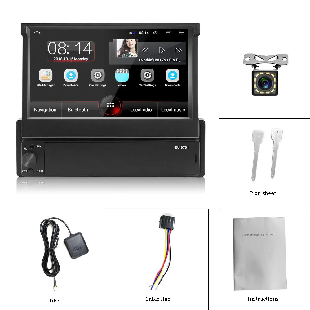 Podofo 1Din 7 ''Android Car Radio Retráctil Pantalla táctil GPS Wifi Autoradio Car Stereo DVD ...