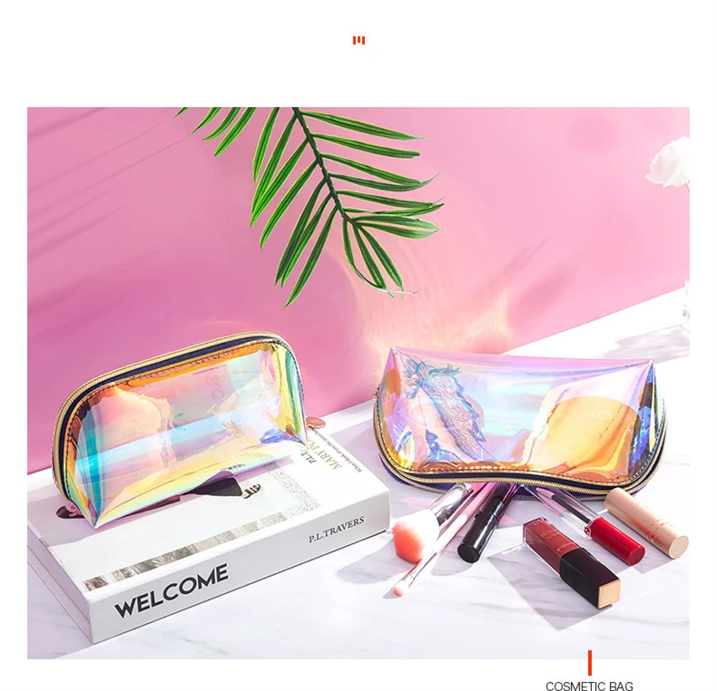 Holographic Makeup Bag Veckle Clear Cosmetic Iridescent Toiletry Pouch ...