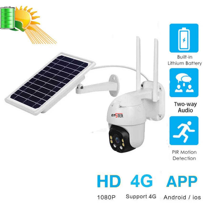 ENSTER Lte Solar Powered Battery Pan Tilt Dome Camera Outdoor Security ...