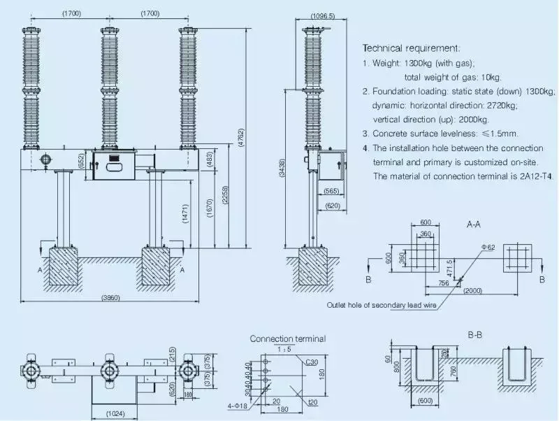 110kv 126kv 145kv 3150a High Voltage Three Pole Outdoor Sulfur Hexafluoride Sf6 Circuit Breaker ...