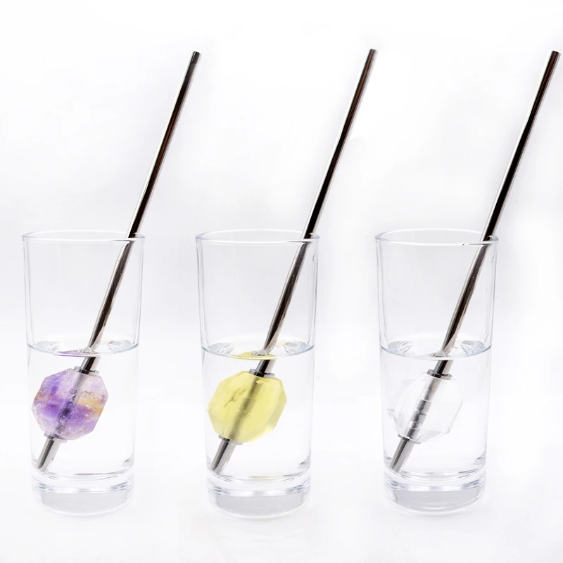 Natural Gemstone Crystal Straw Combined With Stainless Steel Matched ...