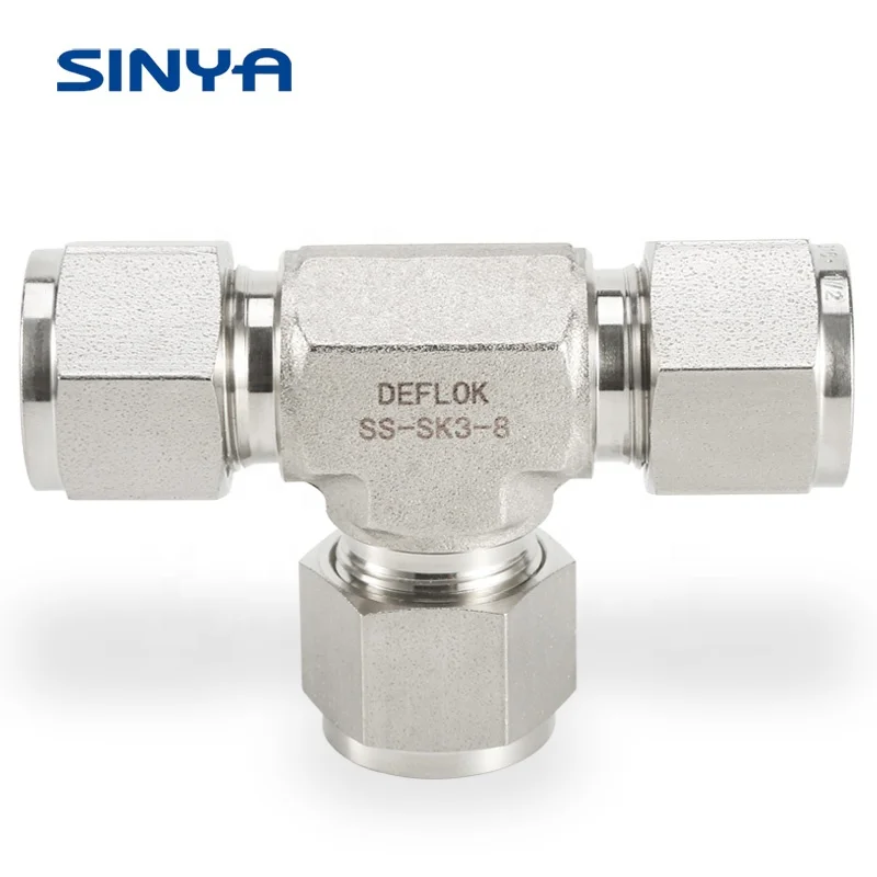Instrument Steel Tee Fitting - 3 Way Double Ferrule Compression