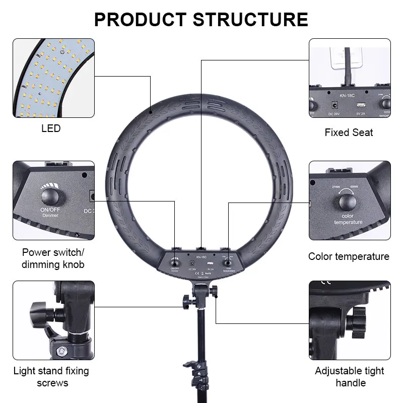 Wall Mounted 18'' Ring Light for Beauty Salon & Photography