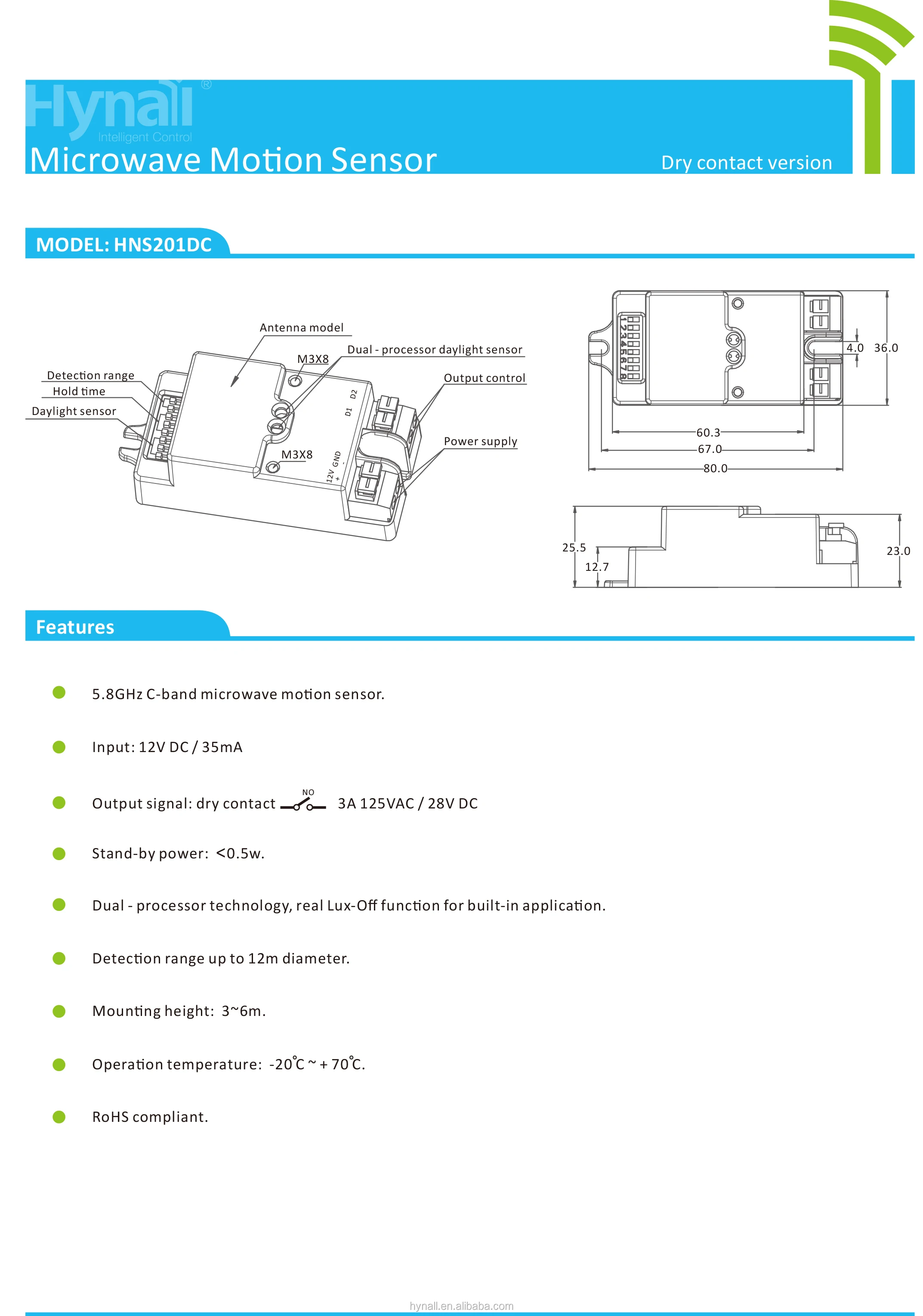 12/24V DC Microwave Motion Sensor - Efficient Lighting Control