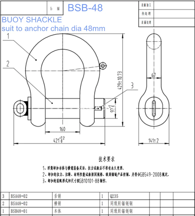 Type B Black Paint Buoy Shackle - Heavy Industry & Marine