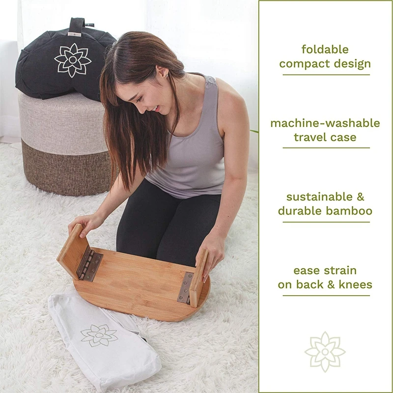 Bamboo Folding Meditation Bench Wooden Seiza Kneeling Stool Bamboo Yoga ...