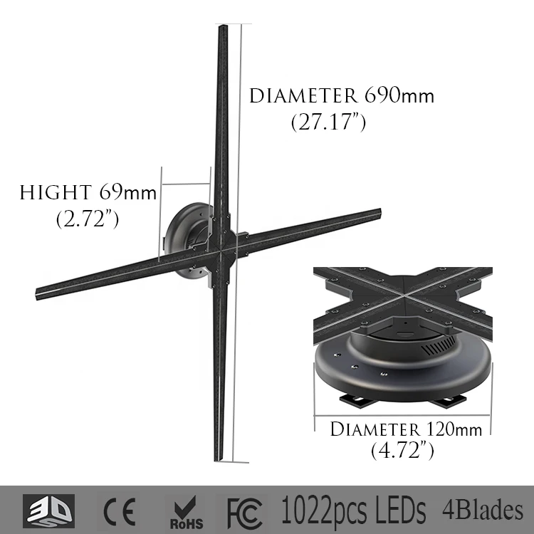 4 Blade HD Holographic Display 1920*1080 Spinning Hologram Fan ...
