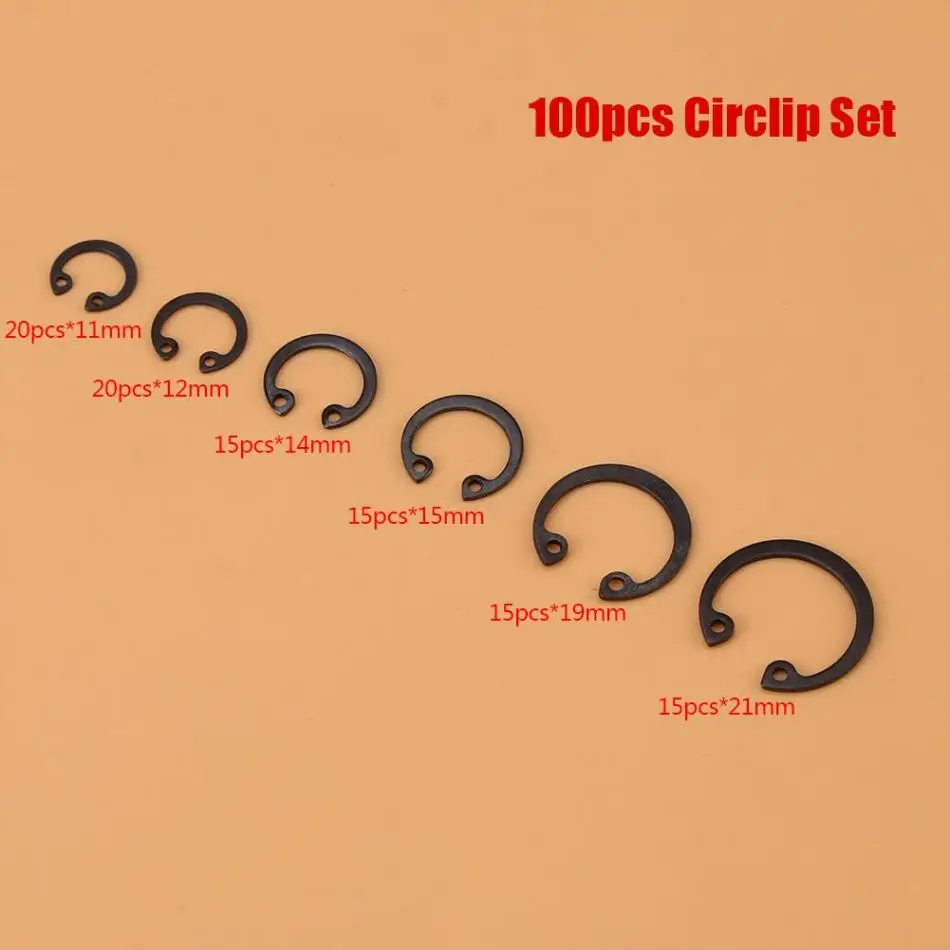 New 100pcs Snap Retaining Ring Circlip Assortment Set 11mm - 21mm 6 ...