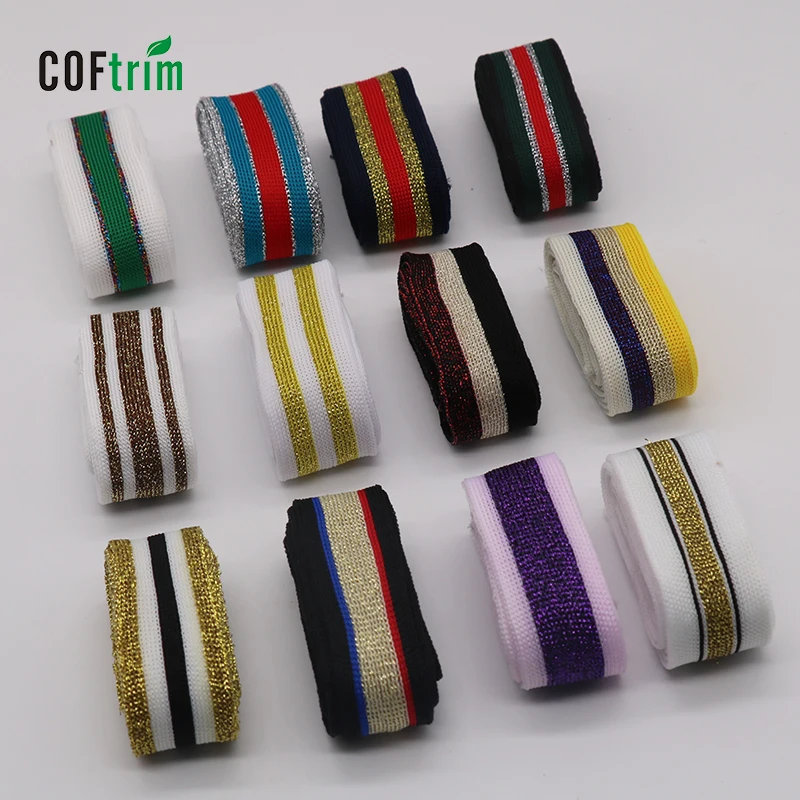 Factory Stock Wholesale 2cm Soft Knit Braided Webbing Lurex Stripes ...